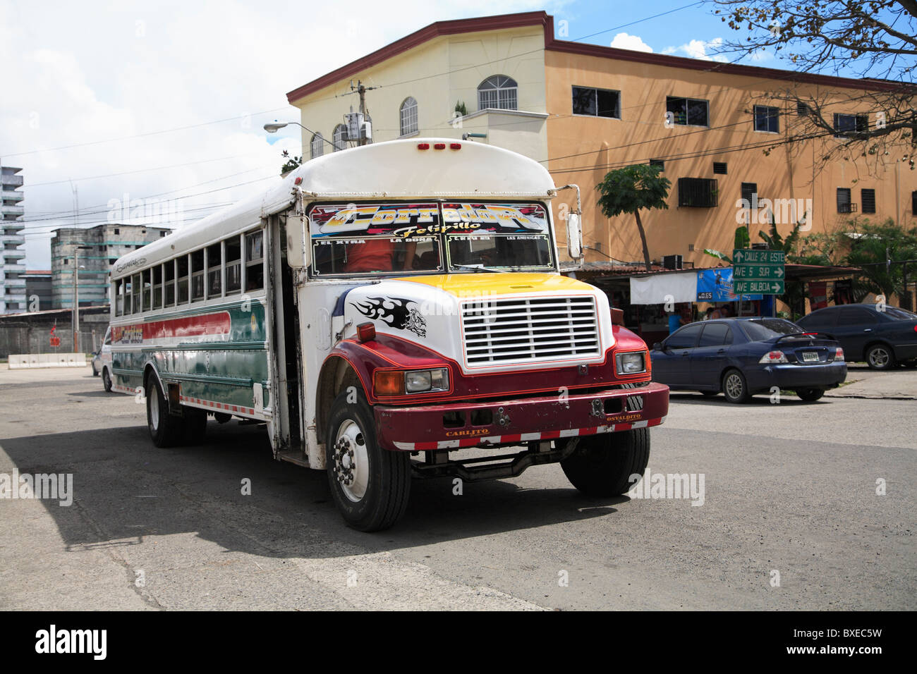 Public Buses, referred to locally as Diablos Rojos (Red Devils), Panama ...