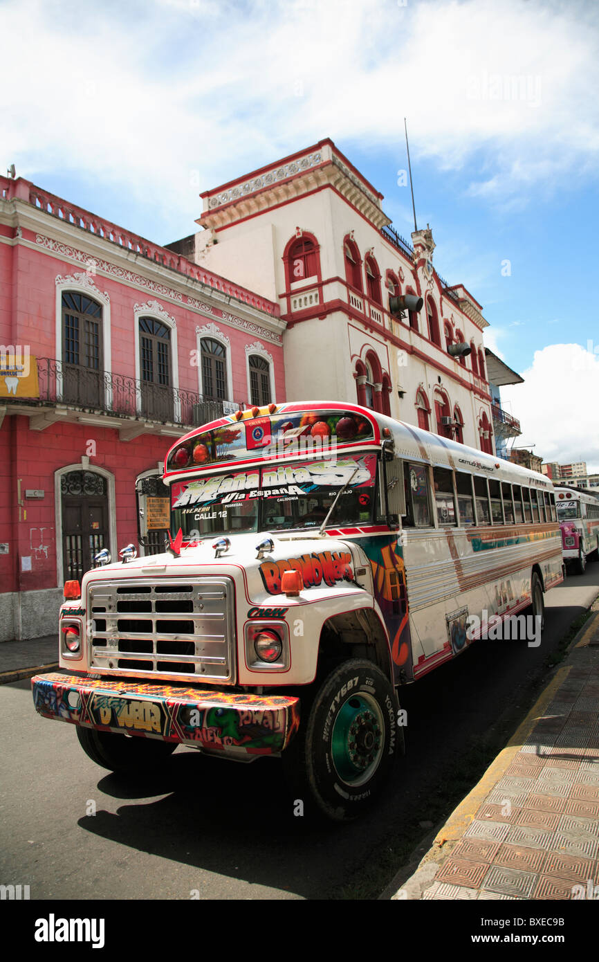Public Bus, referred to locally as Diablos Rojos (Red Devils), Panama ...