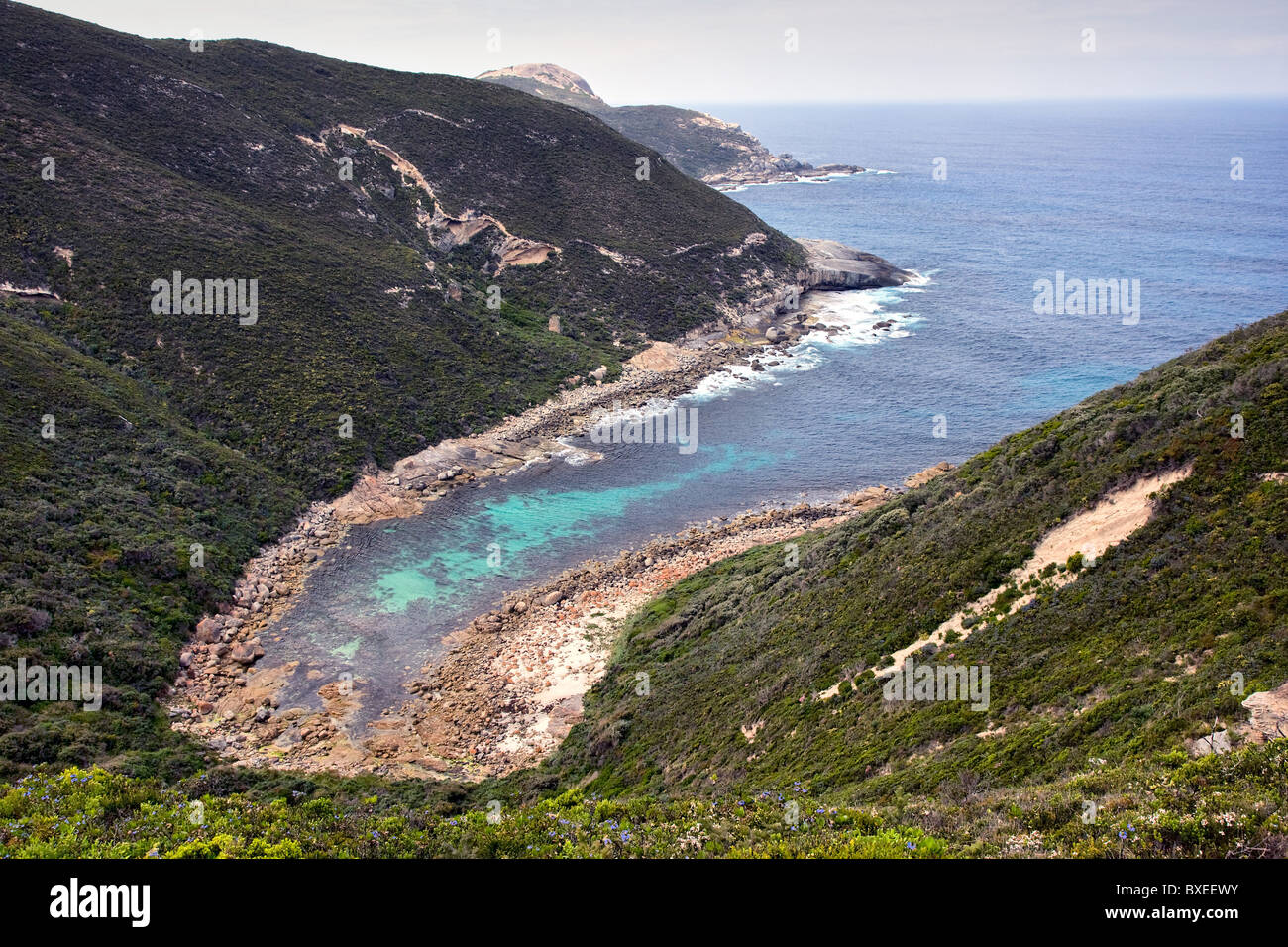 Narrow granite cove with Peak Head in the distance in the Torndirrup ...