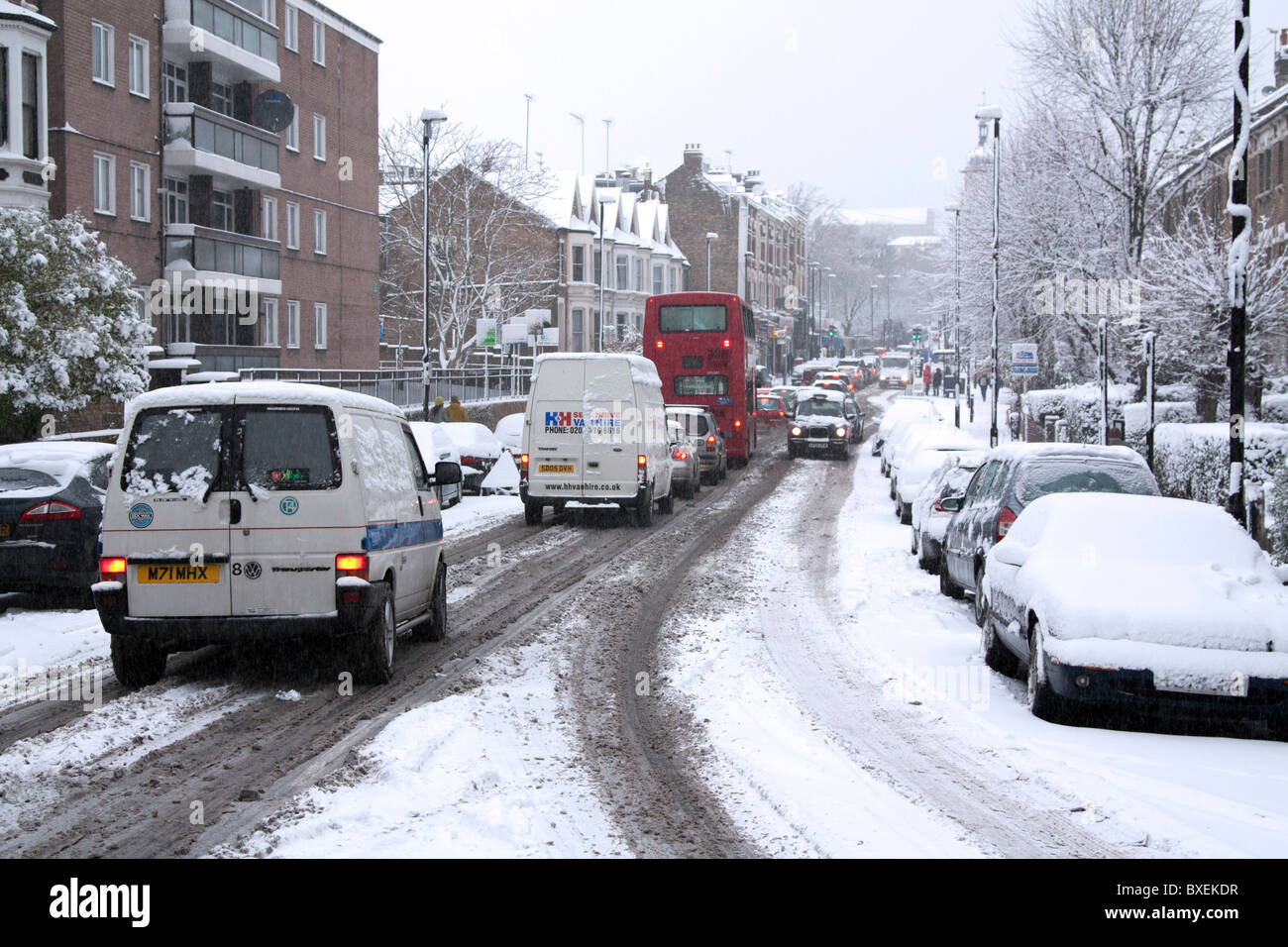 Winter Snowstorm - Brecknock Road - Camden - London Stock Photo - Alamy