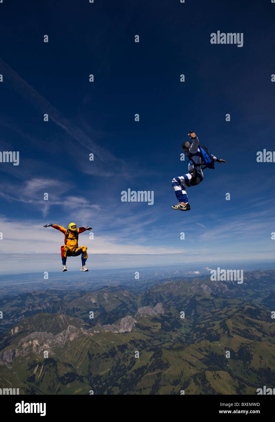 Freefly skydiving team is training sit flying over a spectacular ...