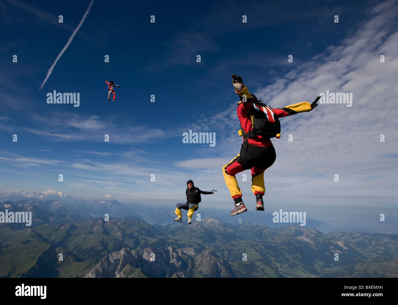 Freefly skydiving team is training sit flying together over a ...