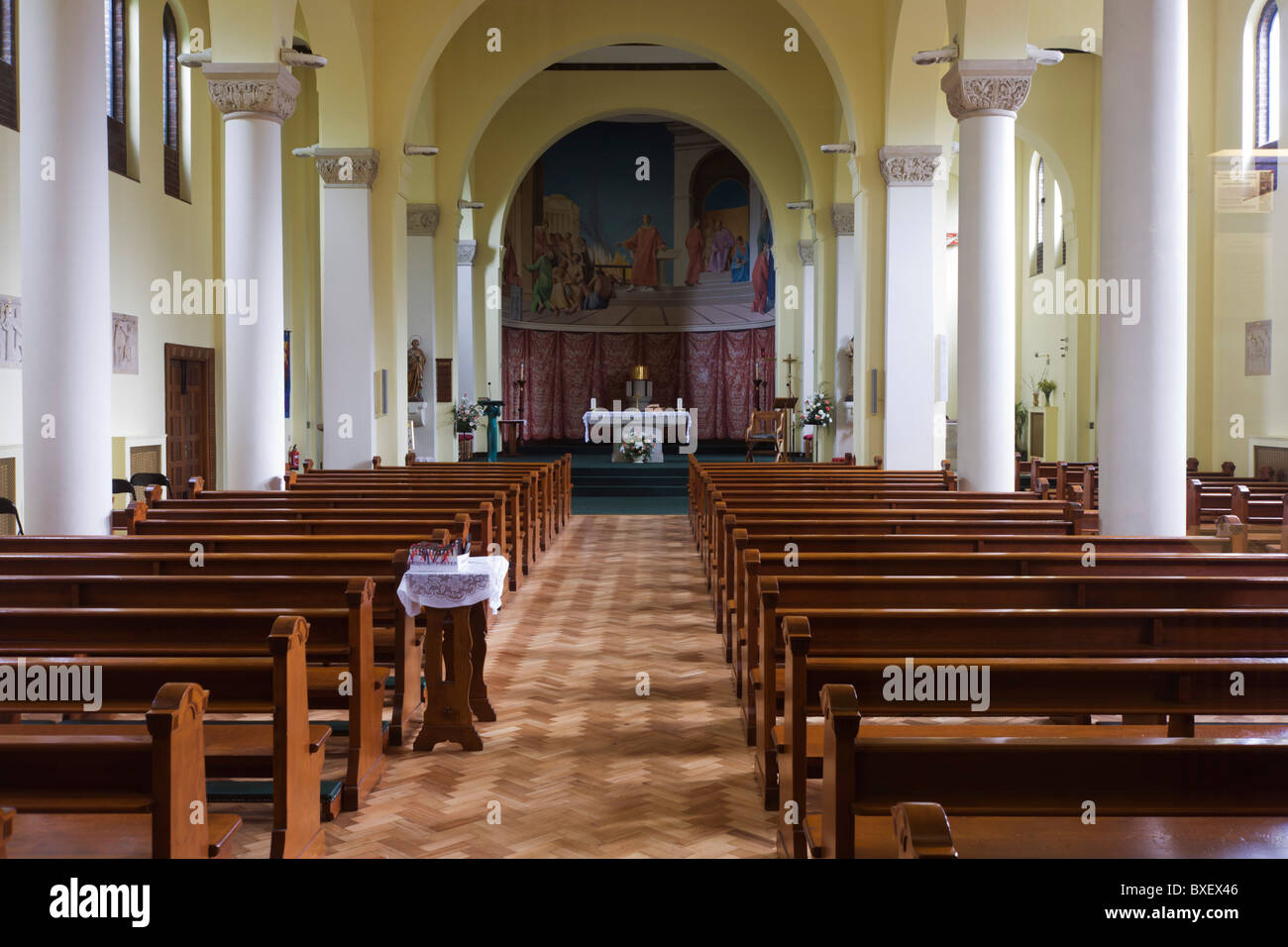 Interior of the 1930s built St. Lawrence's Catholic church in Feltham ...