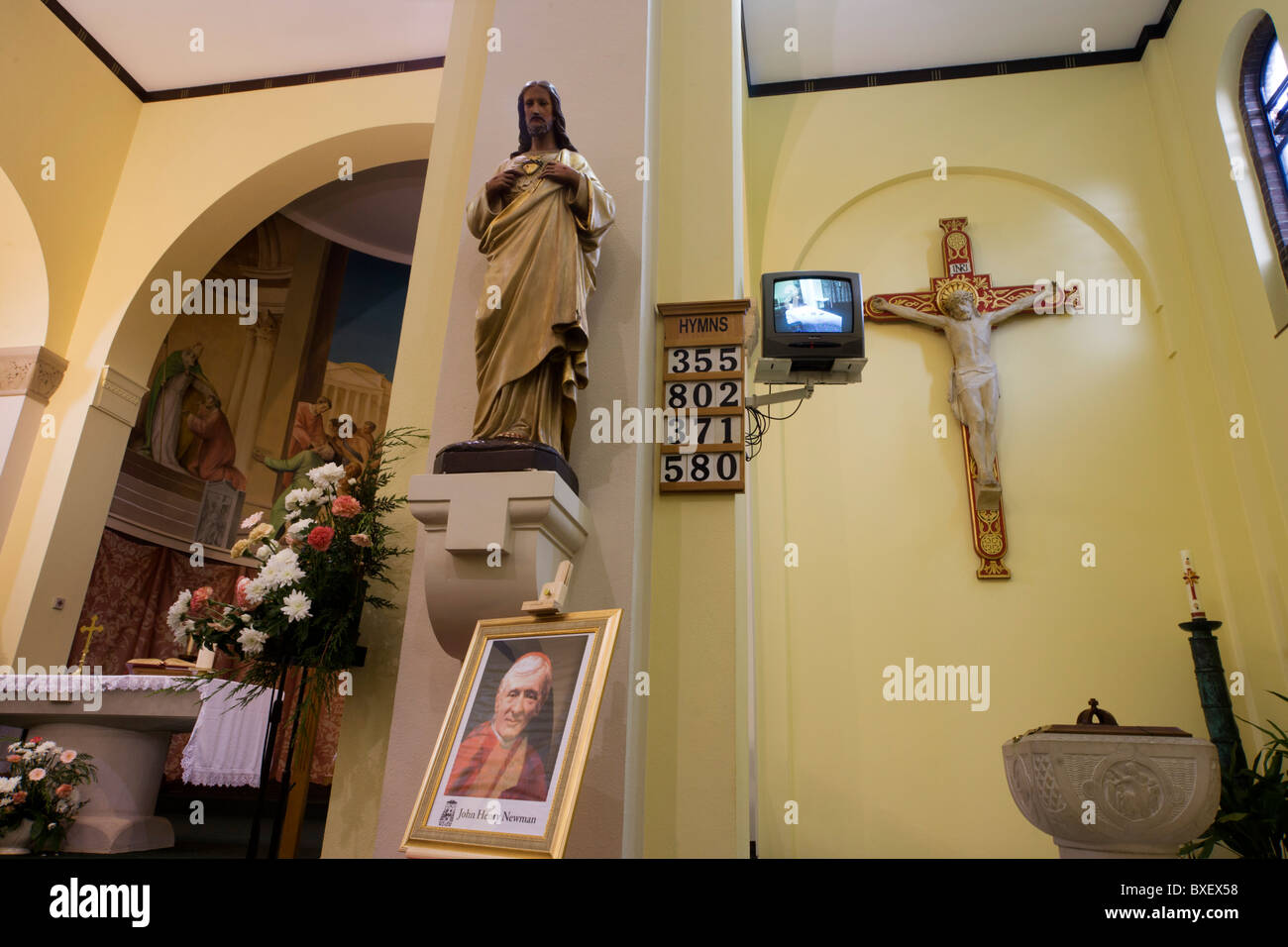 Jesus on the cross with TV screen inside at St. Lawrence's Catholic ...