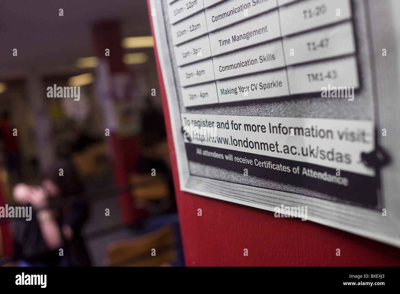 Timetable poster on pillar wall at London Metropolitan University's ...