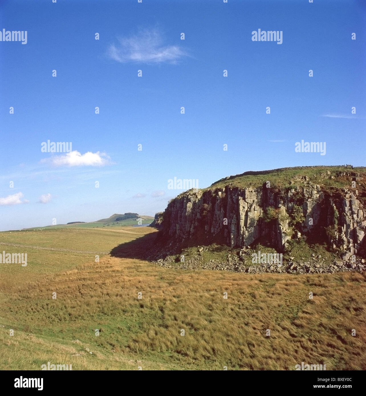 View along the course of Hadrian's Wall with Peel Crags & Steel Rigg in ...