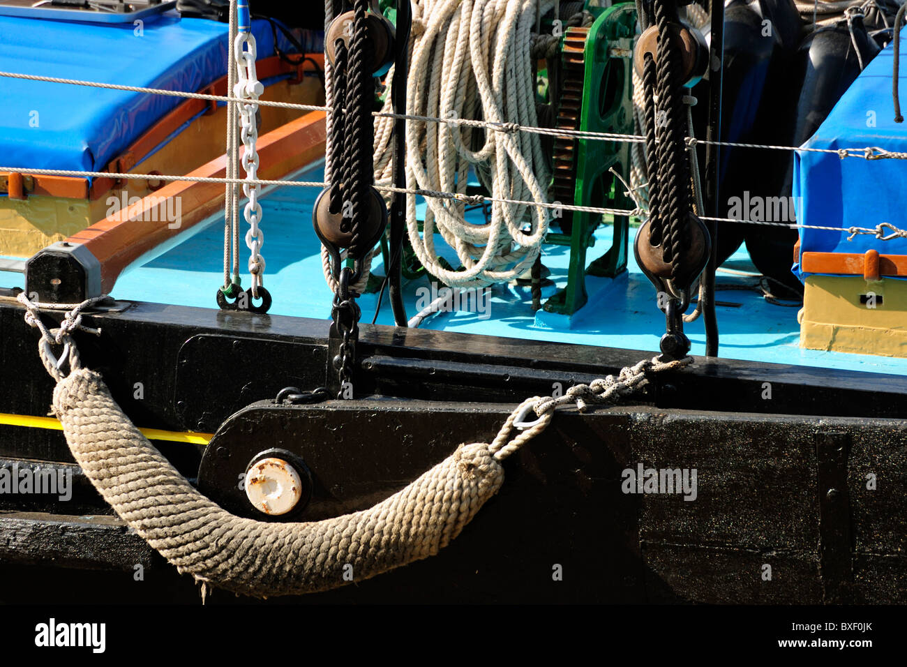 LONDON, UK - JUNE 24, 2010: Deck Detail on the Thames Barge "Gladys ...