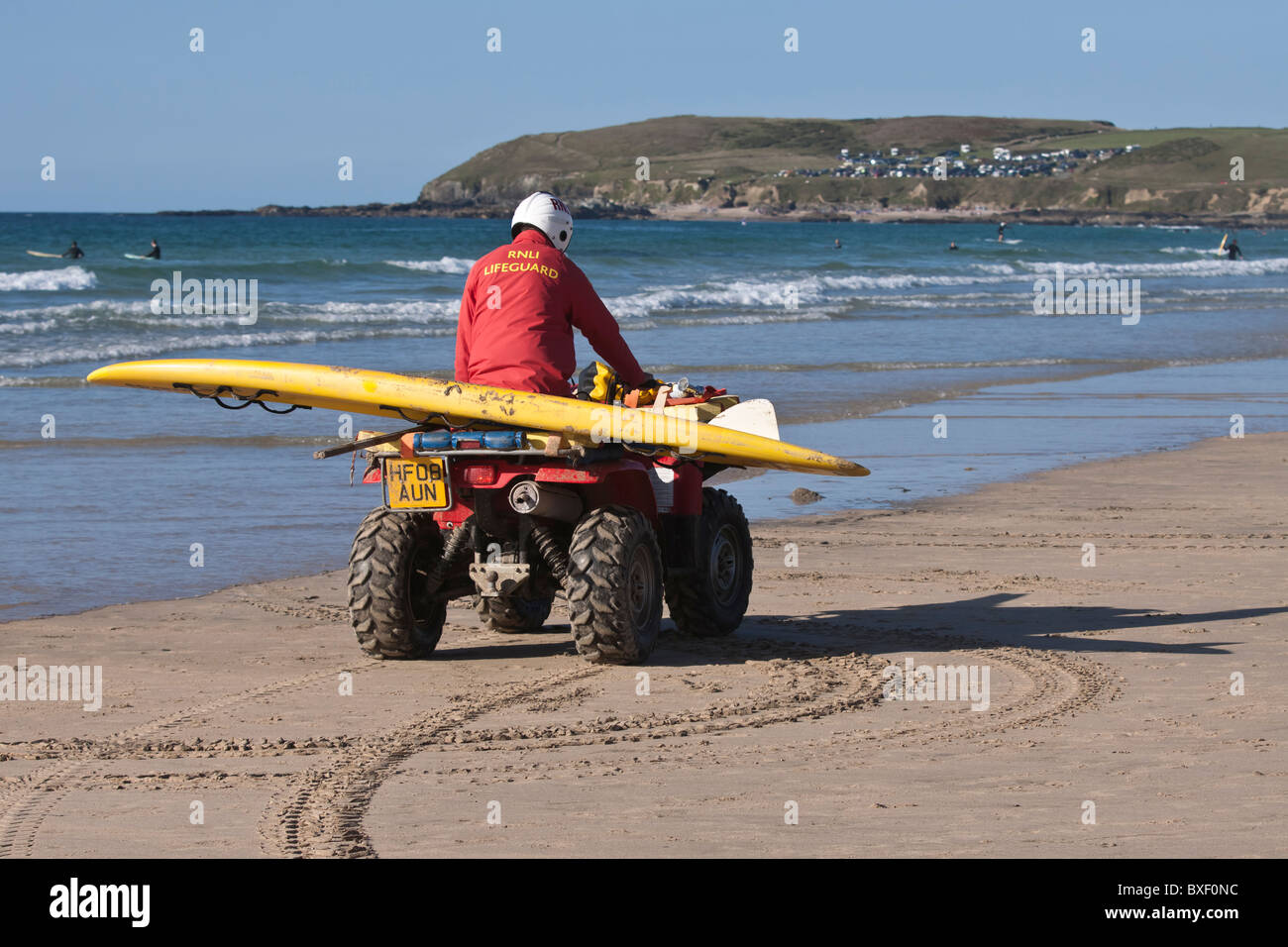 Lifeguards patrolling a Cornish beach Stock Photo - Alamy
