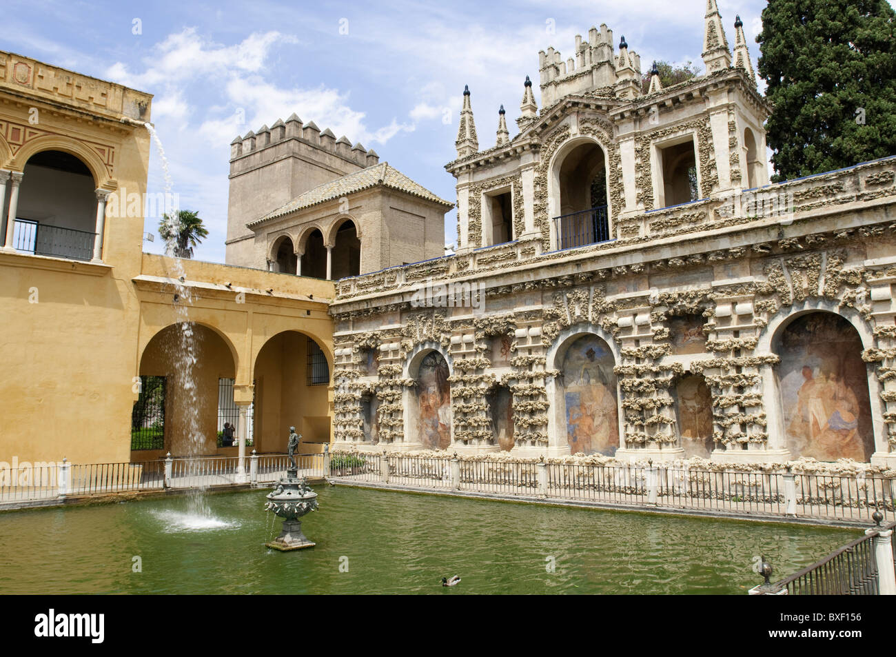 Mercury's pool in the Alcazar gardens, Alcazar Palace, Seville, Spain ...