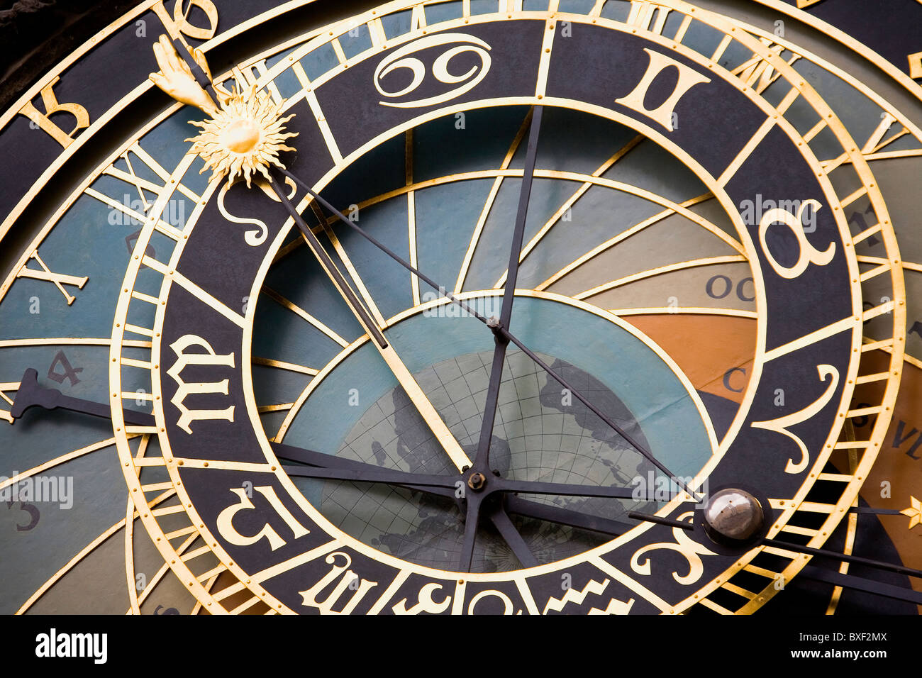 Close up of the clock face of the astrological clock in Prague's Old ...