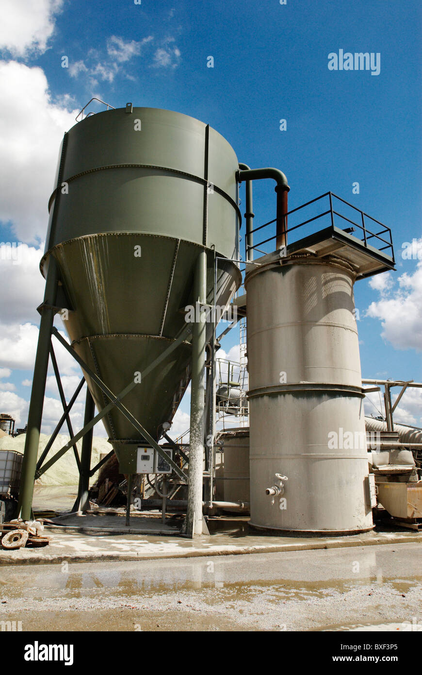 Water storage tank on a glass recycling machine at Day Aggregates, a ...