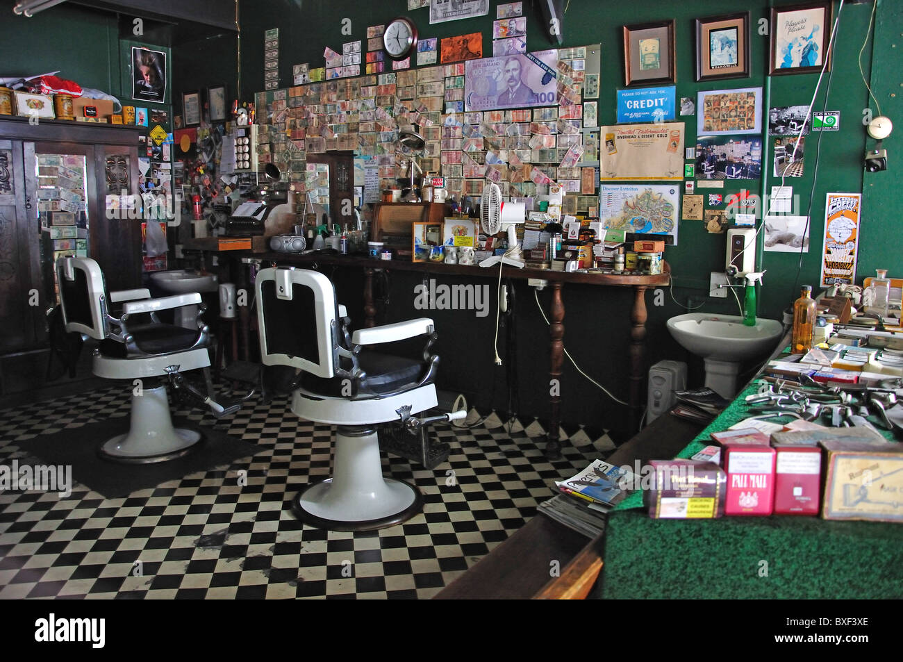 Old-fashioned barber's shop, London Road, Lyttelton, Lyttelton Harbour ...
