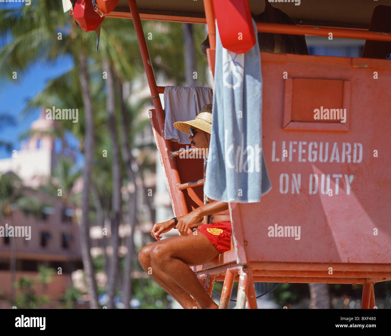 Lifeguard lookout, Waikiki Beach, Honolulu, Oahu, Hawaii, United States ...