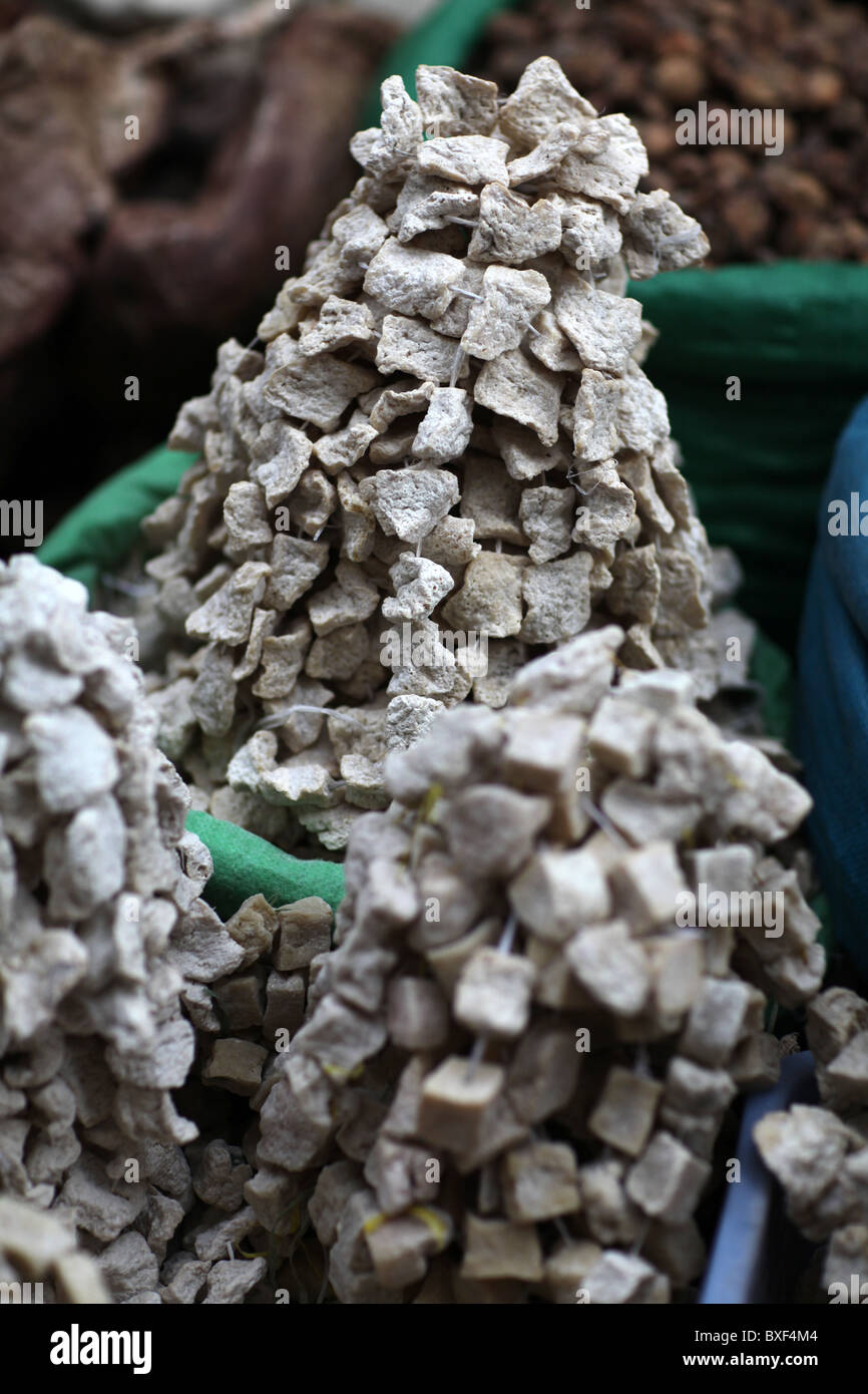 Cubes of dried yak cheese on display in the streets of Lhasa, the ...