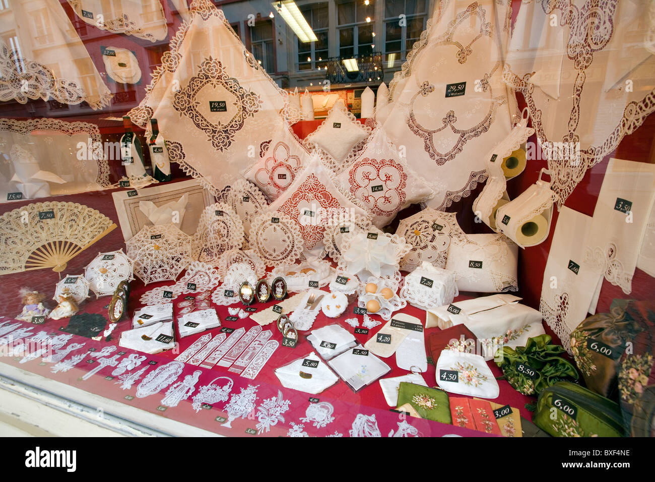Lace shop, Bruges, Belgium, Europe Stock Photo - Alamy