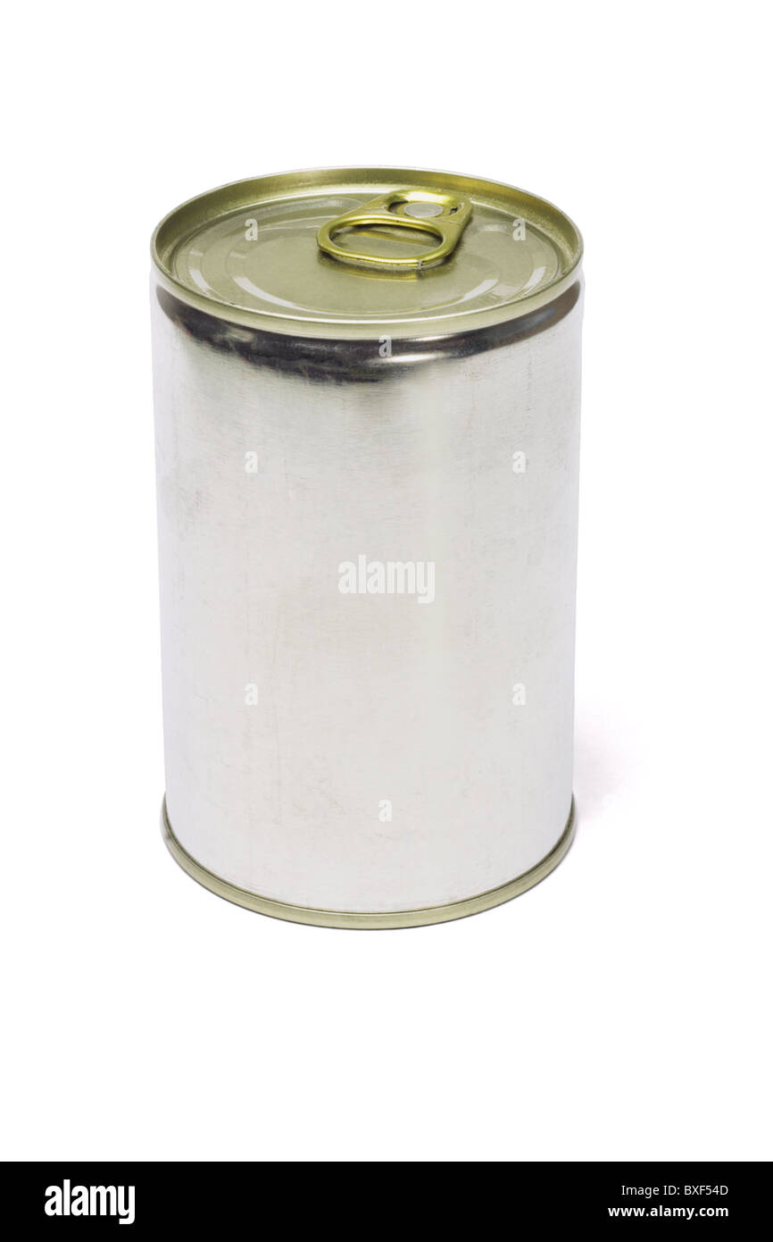 Tin can with ring pull top on white background Stock Photo - Alamy