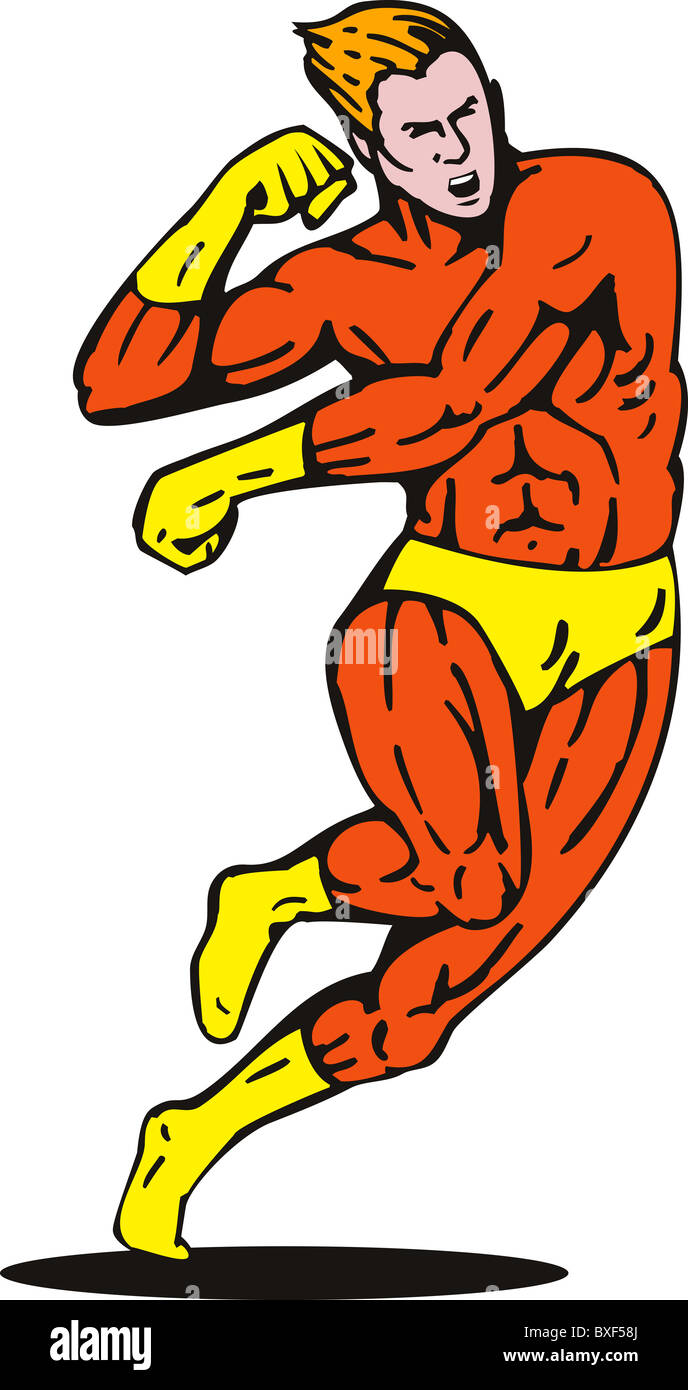 Illustration of superhero running punching pointing front view full ...