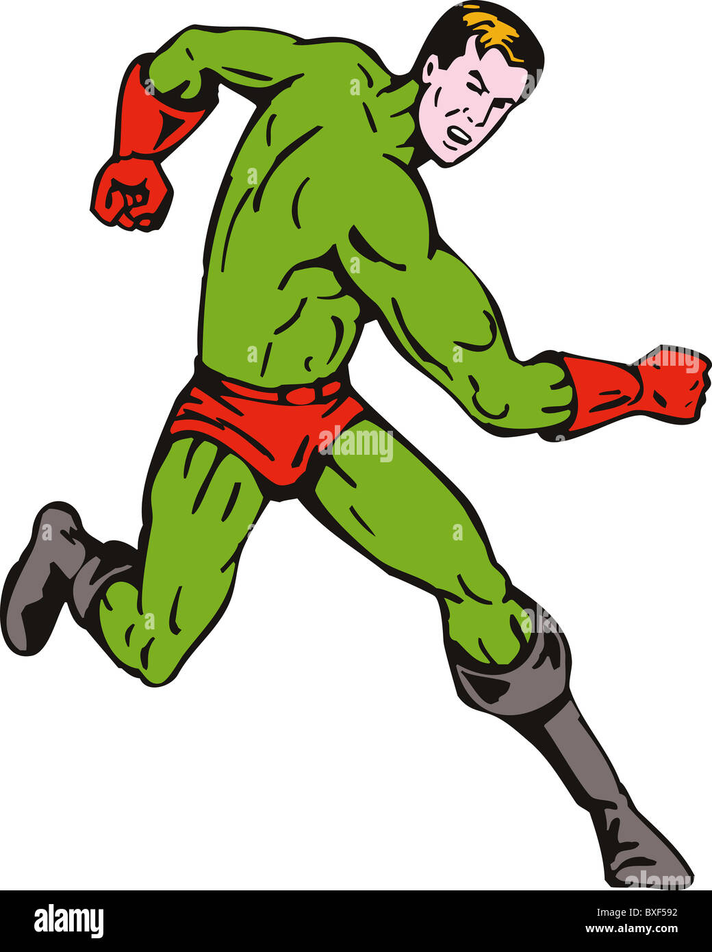 Illustration of superhero running punching pointing front view full ...