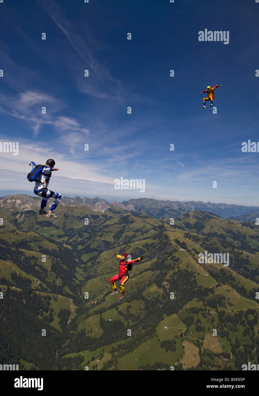 Freefly skydiving team is training sit flying over a spectacular ...