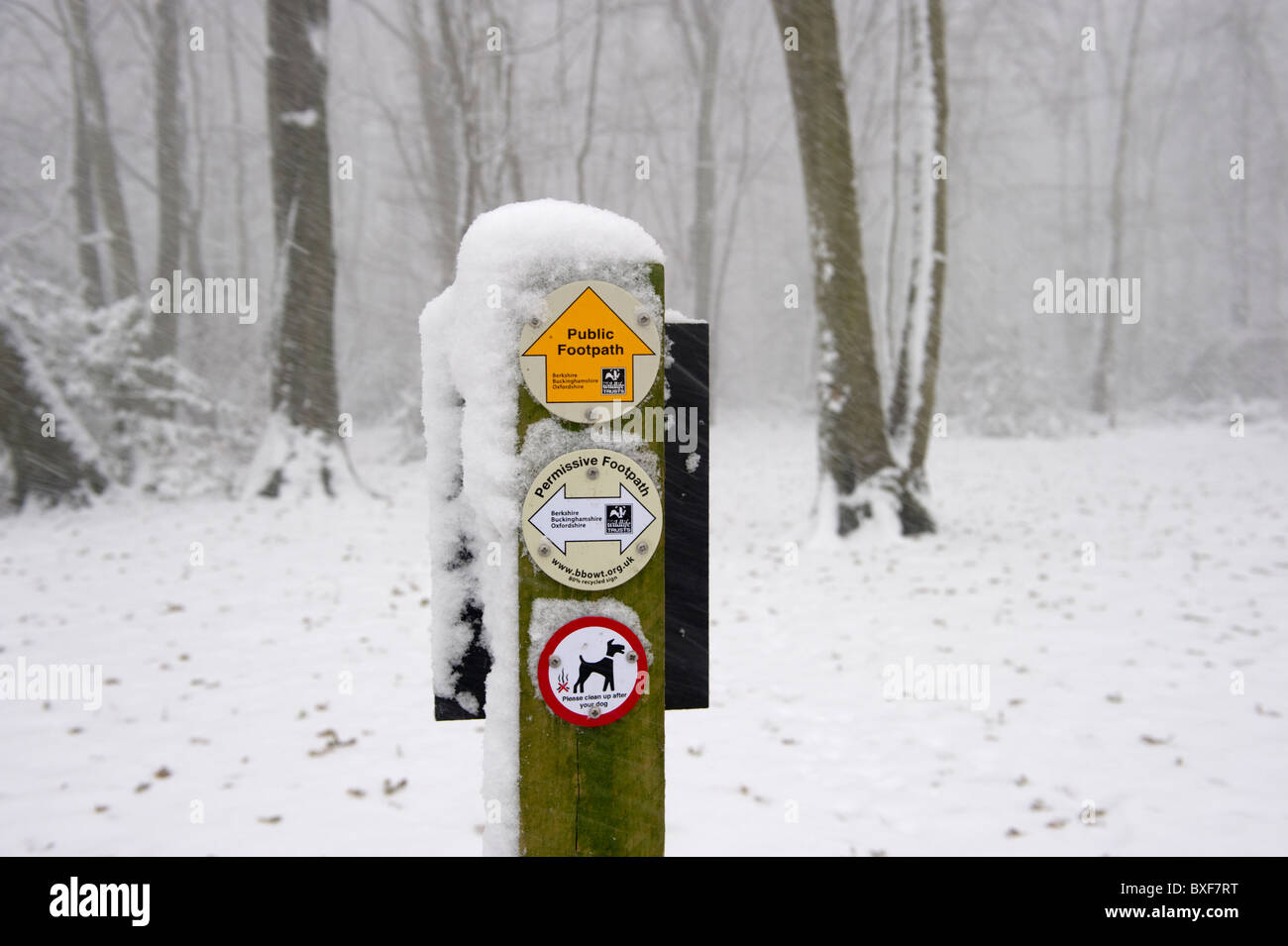 public footpath sign covered in snow Stock Photo - Alamy
