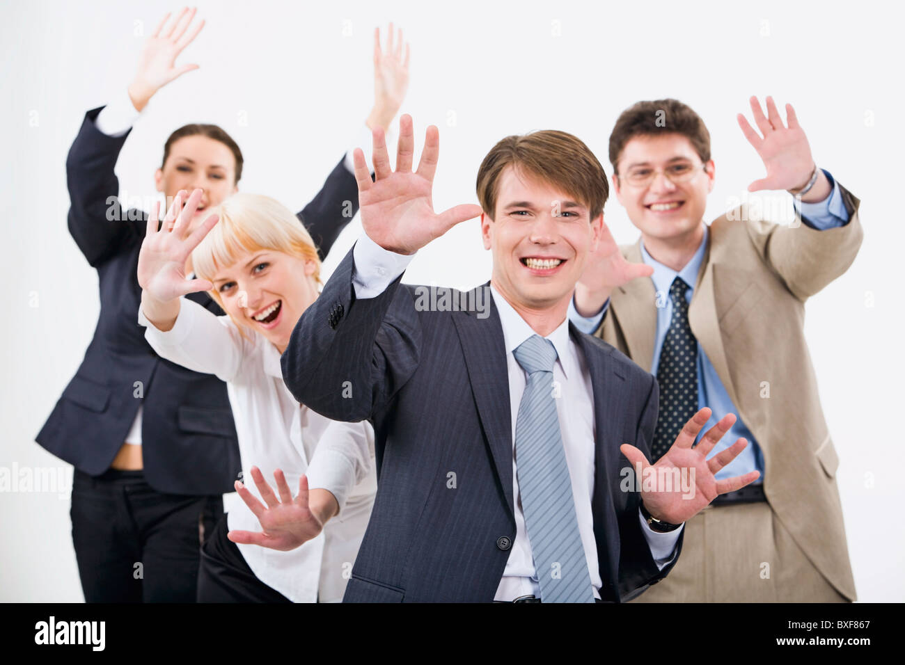 Four young joyful successful hi-res stock photography and images - Alamy