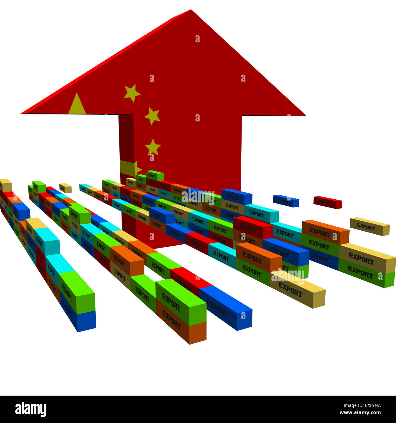 stacks of export containers and Chinese flag arrow illustration Stock ...