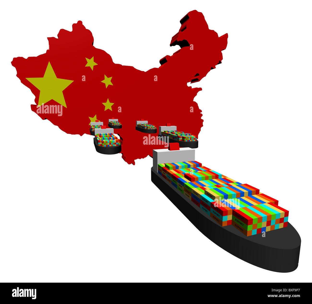 Chinese export with container ships illustration Stock Photo - Alamy