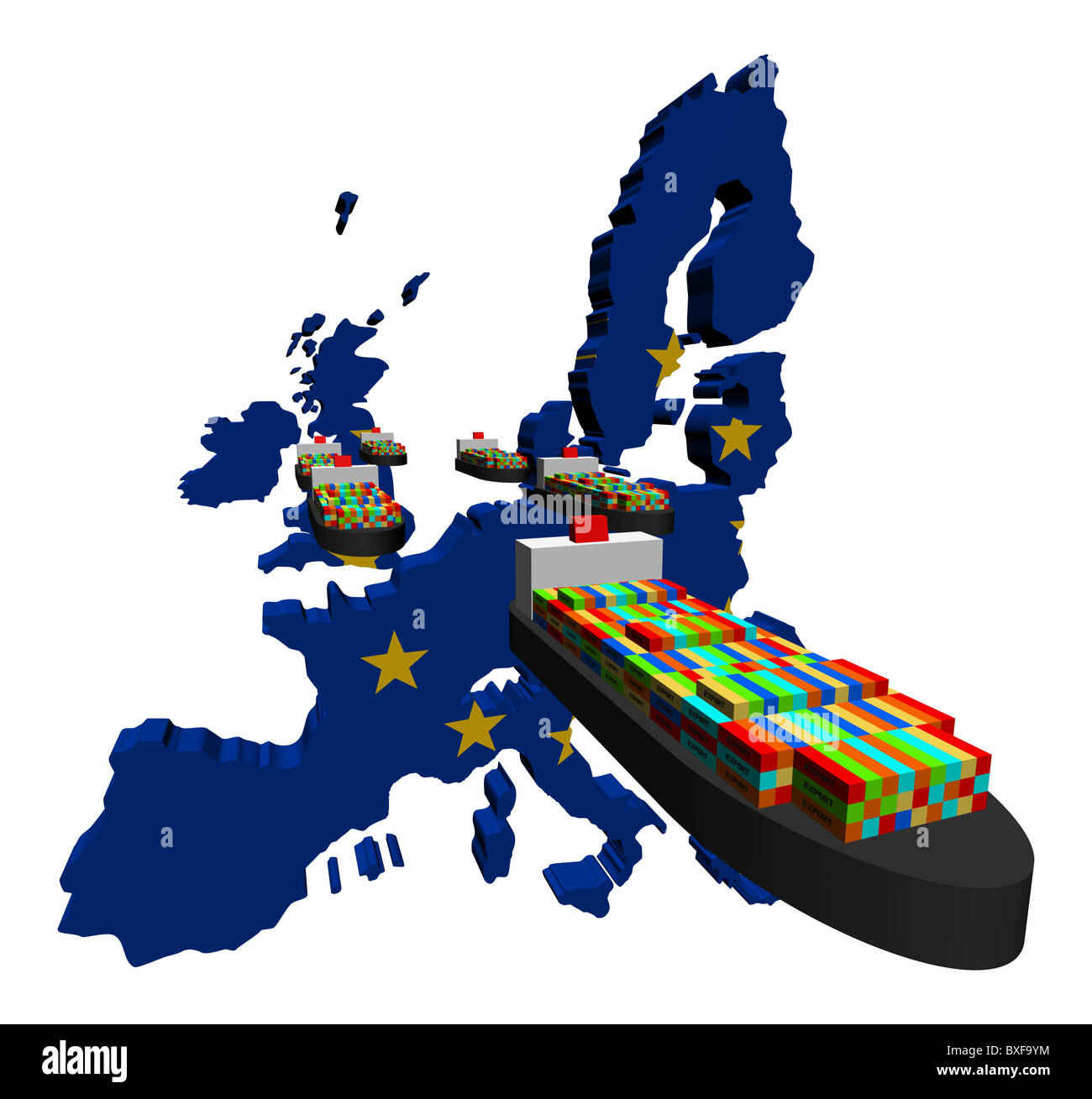 European Union export with container ships illustration Stock Photo - Alamy