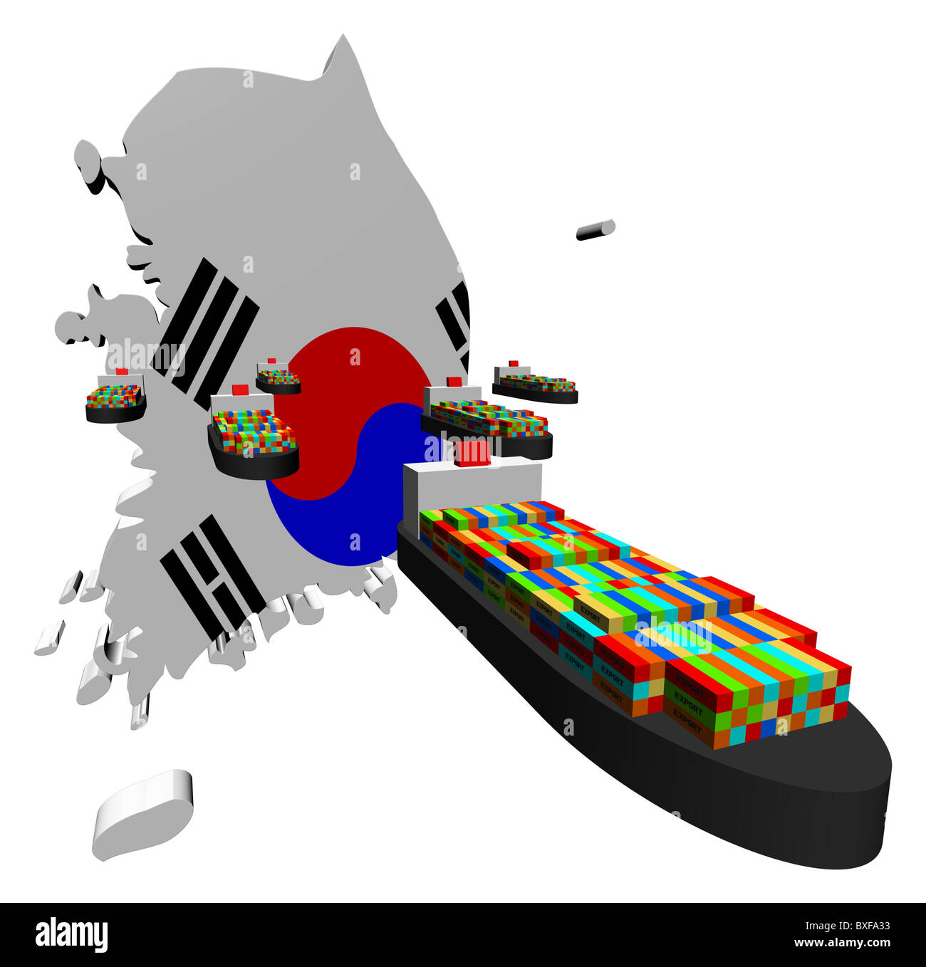 South Korean export with container ships illustration Stock Photo - Alamy
