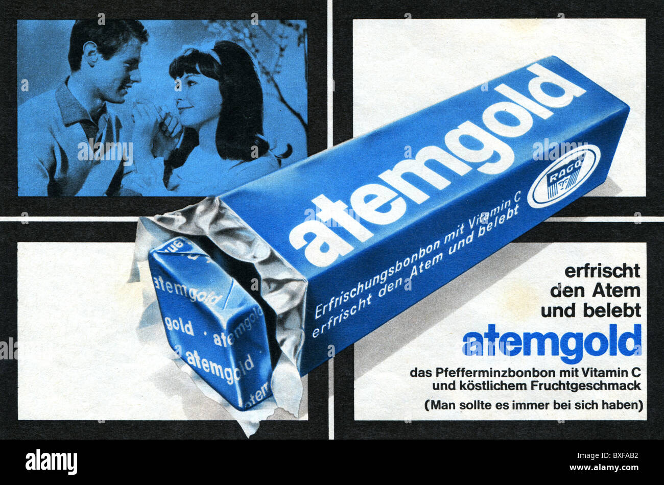 advertising, confectionery, "Atemgold" refreshing candy, advert from ...