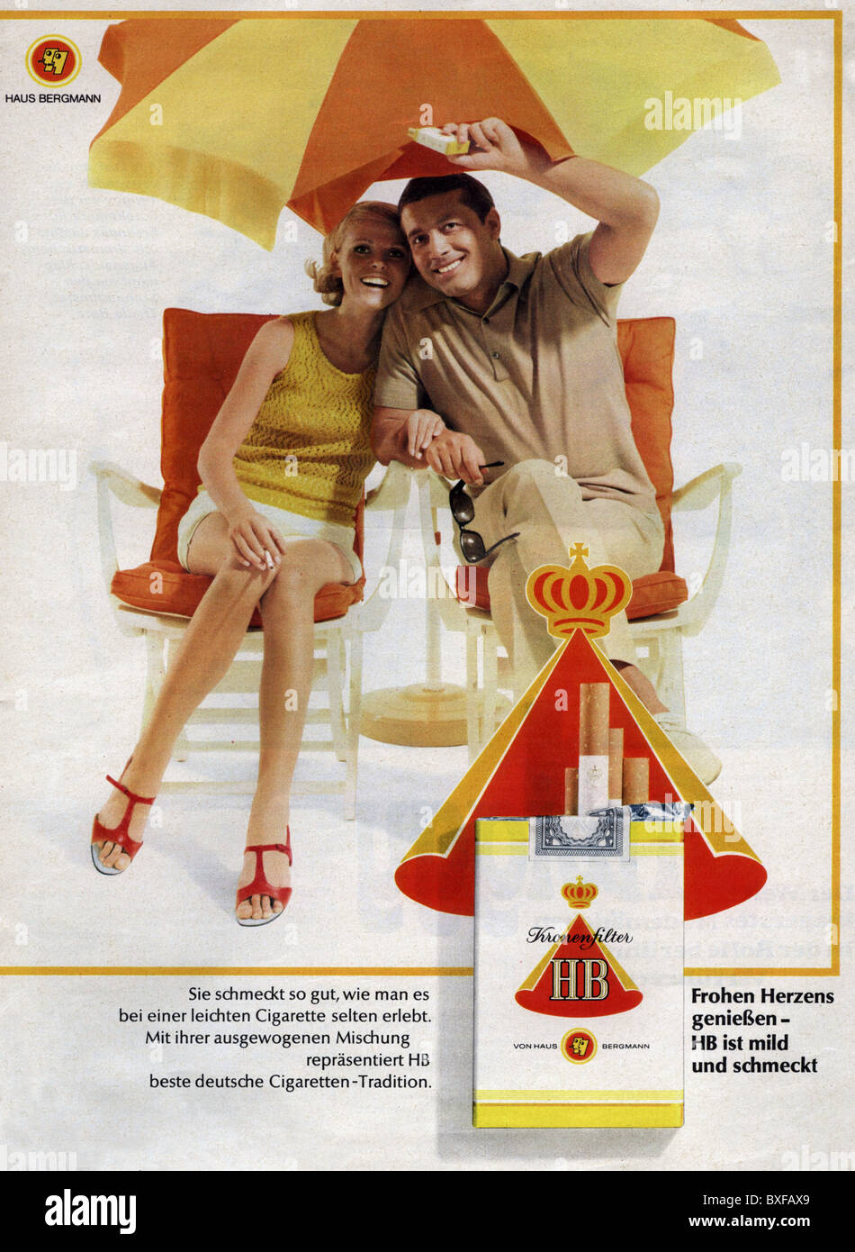 advertising, tobacco, cigarettes, advert for HB cigarettes, from a ...