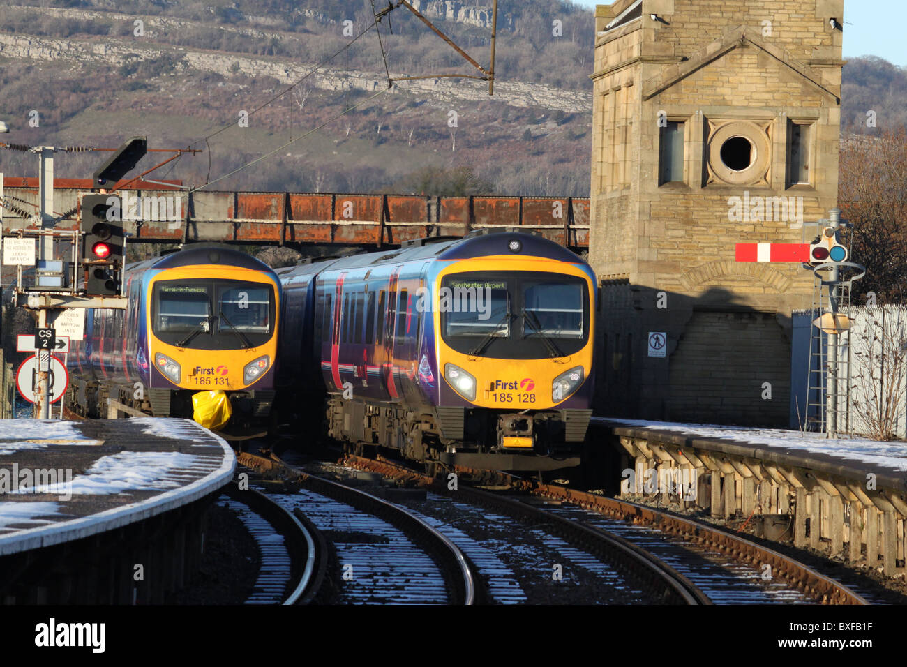 Class 185 Desiro Diesel Multiple units at Carnforth station with ...