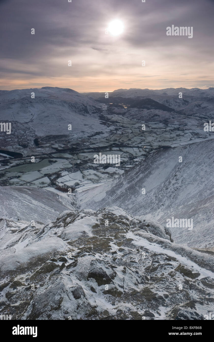 A wintry view from Blencathra summit, Halls Fell top, towards Thirlmere ...