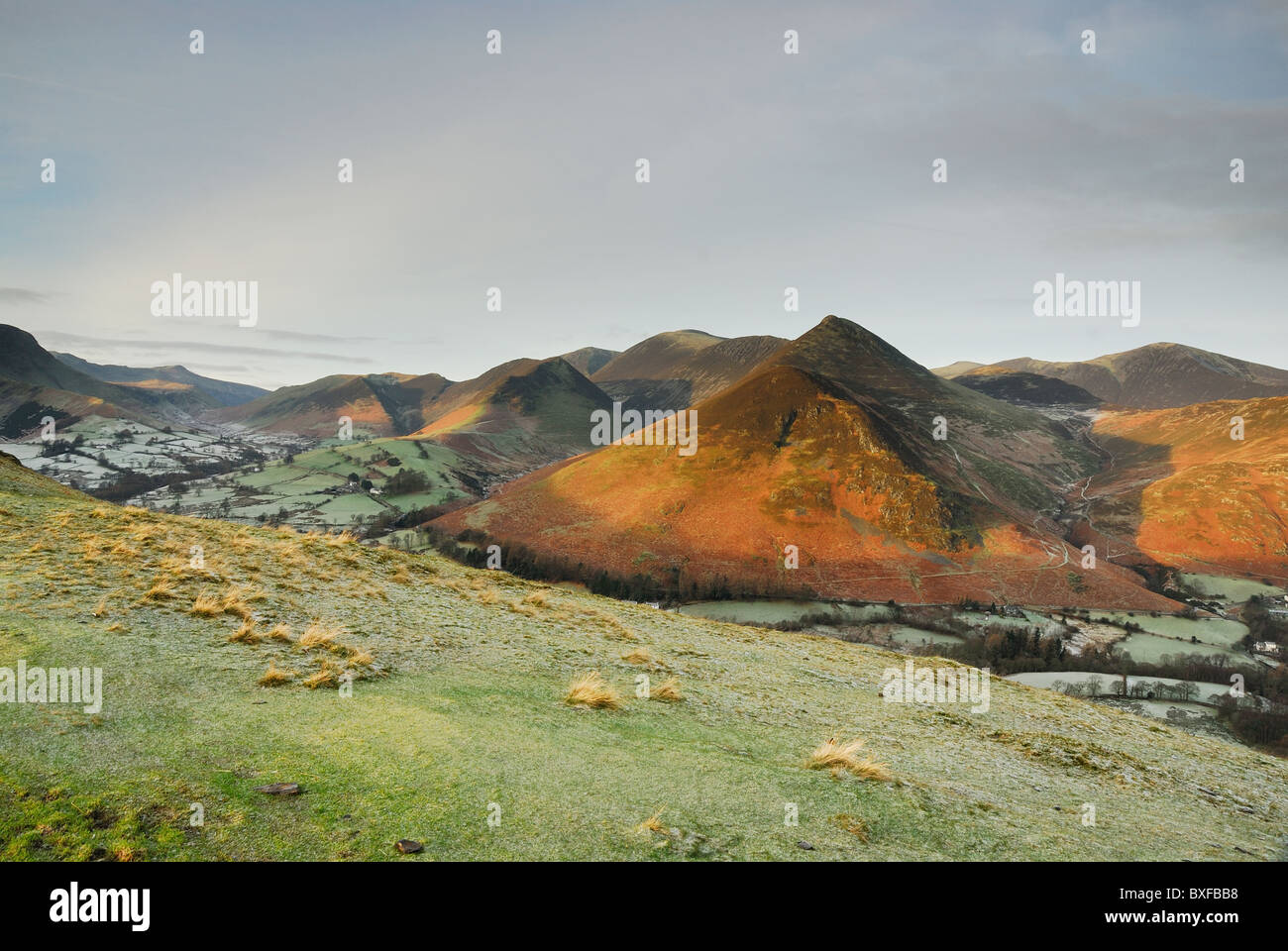 Winter sunlight on Causey Pike, Newlands Valley and the Derwent Fells ...