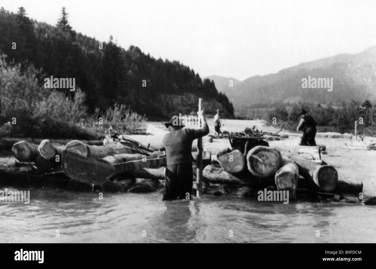 transport / transportation, navigation, rafting, raft on river Isar ...