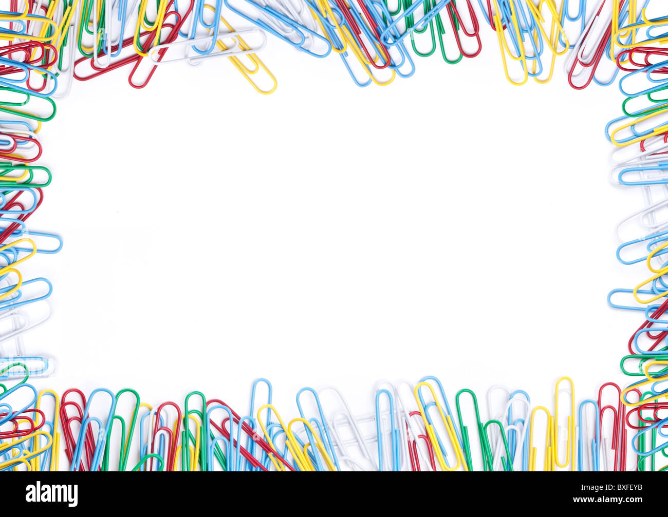 Blanc in a frame. Along the edges are colored paper clips Stock Photo ...