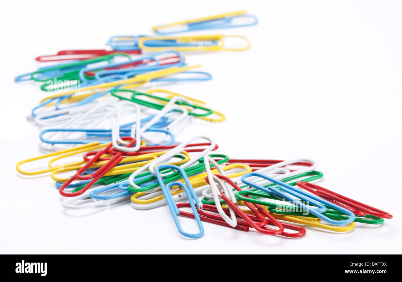 Group of colored paper clips. Isolated on a white background Stock ...
