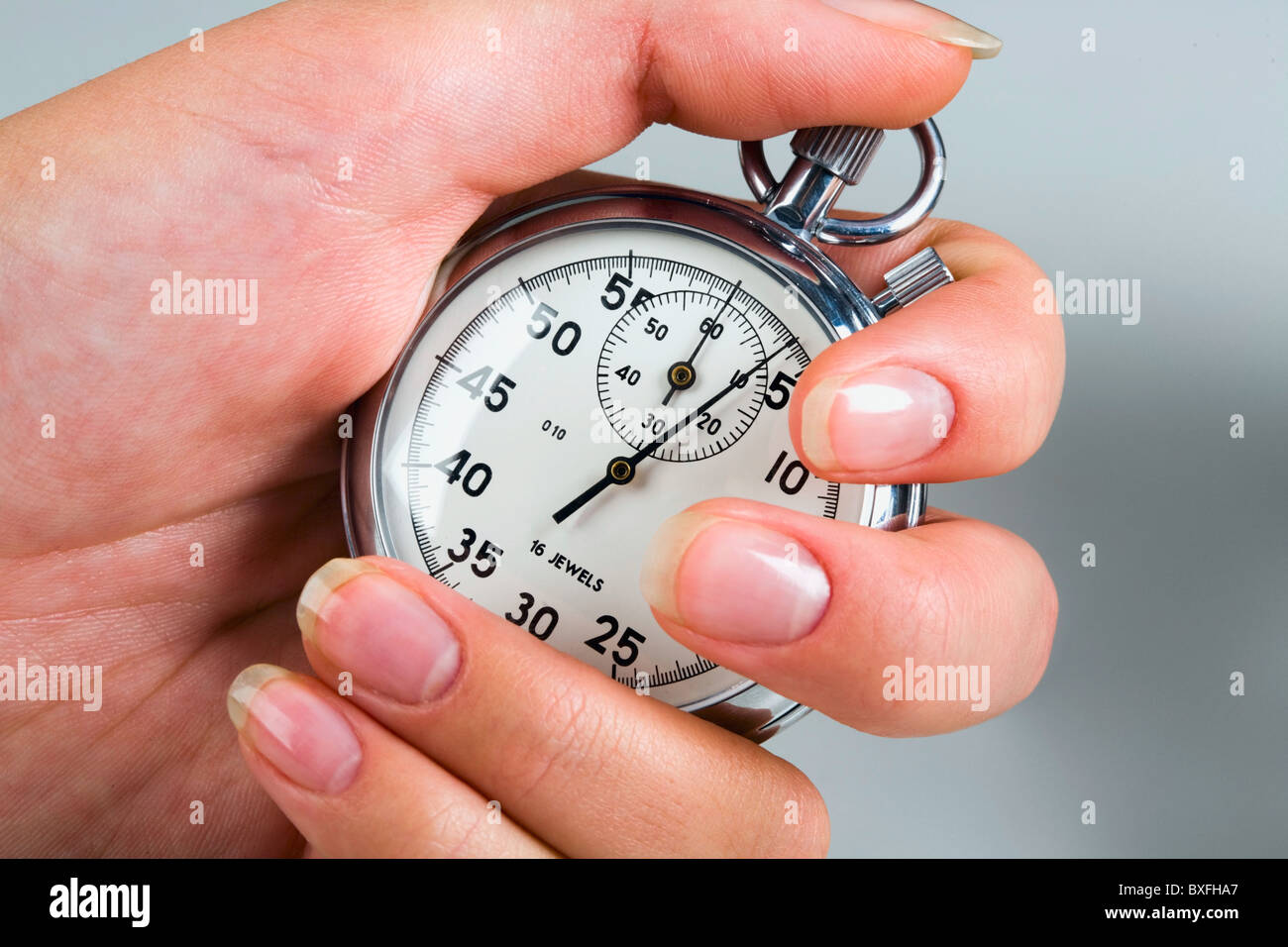 Portrait of female hand holding the stop-watch Stock Photo - Alamy