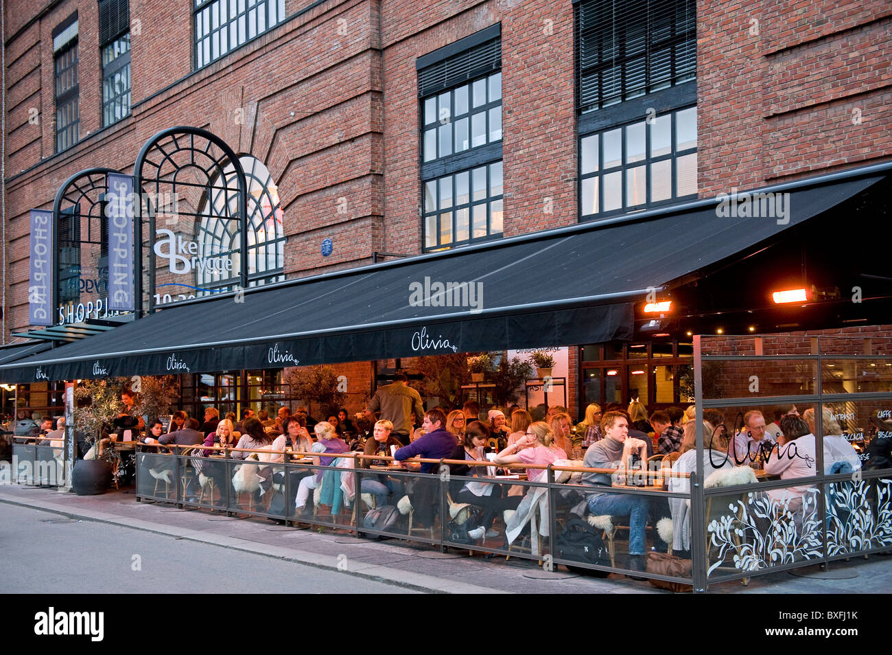 Aker Brygge cafe in Oslo Harbor Norway Stock Photo - Alamy