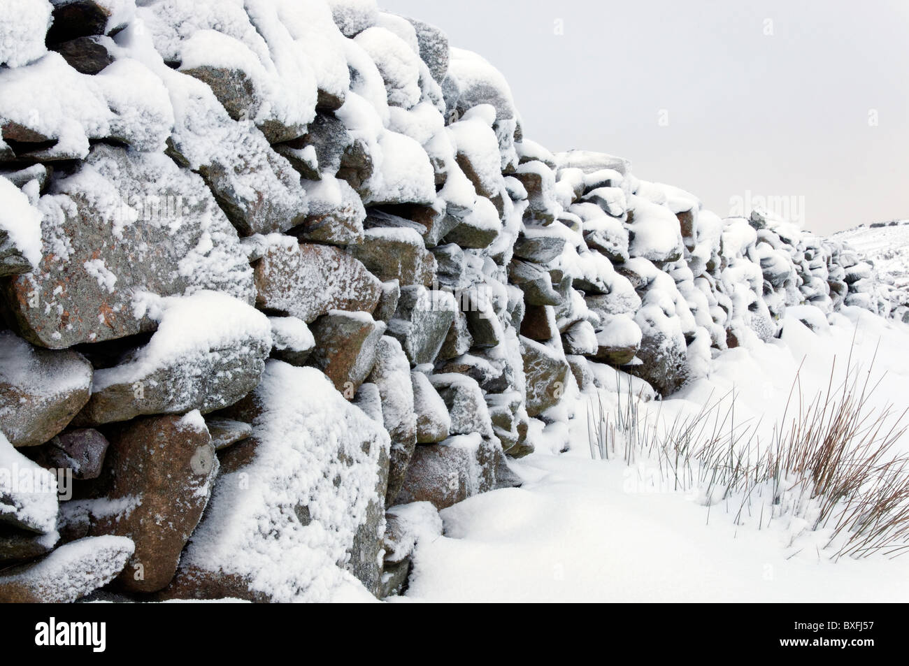 Snow on a stone wall Stock Photo - Alamy