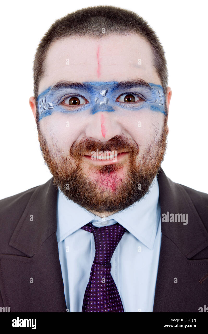 young silly man with a strange painted face, isolated Stock Photo - Alamy