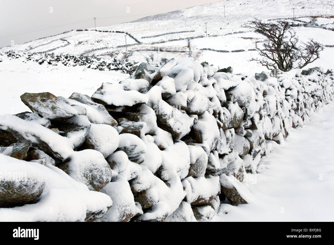 Snow on a stone wall Stock Photo - Alamy