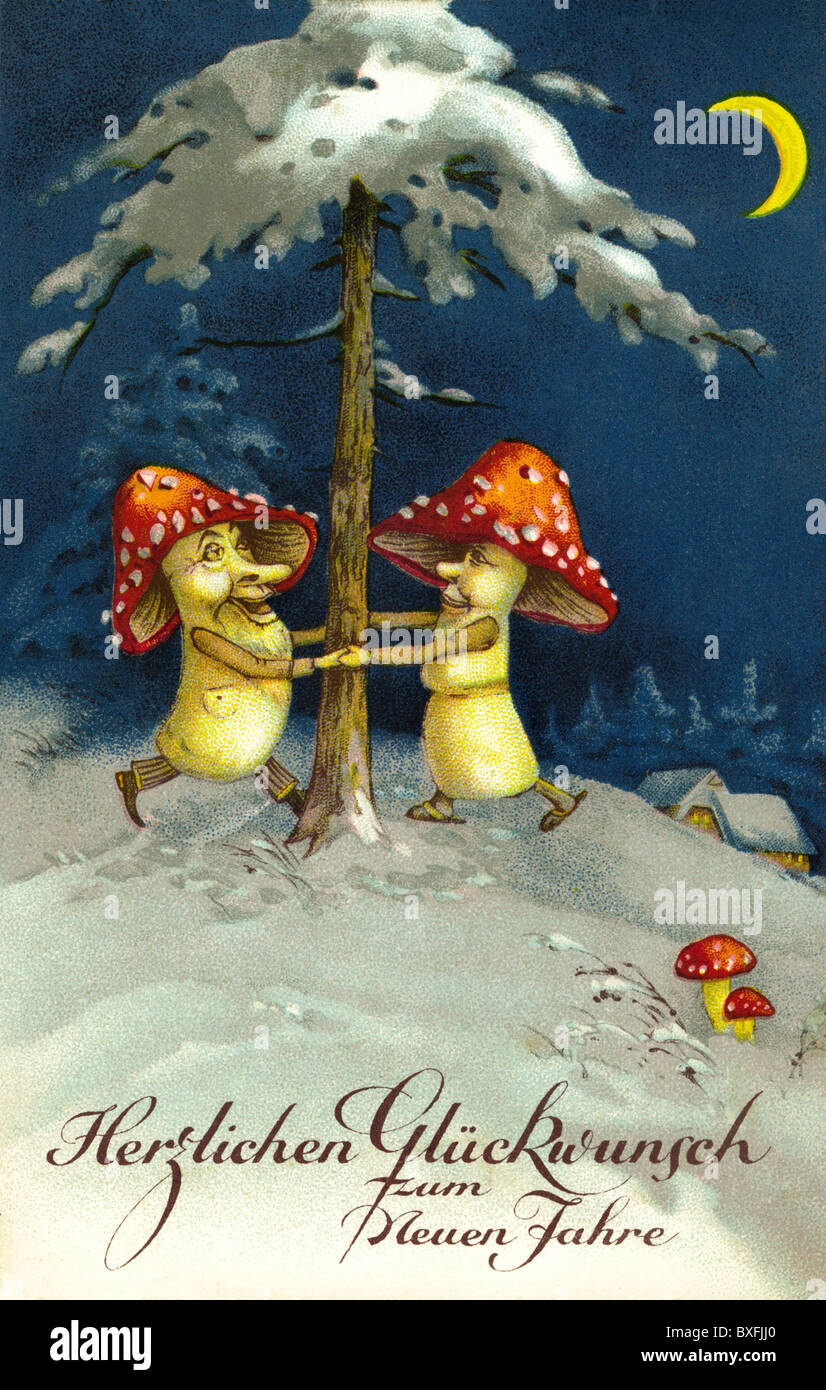 kitsch / souvenir, greetings card for New Year, New Year's Day, picture ...