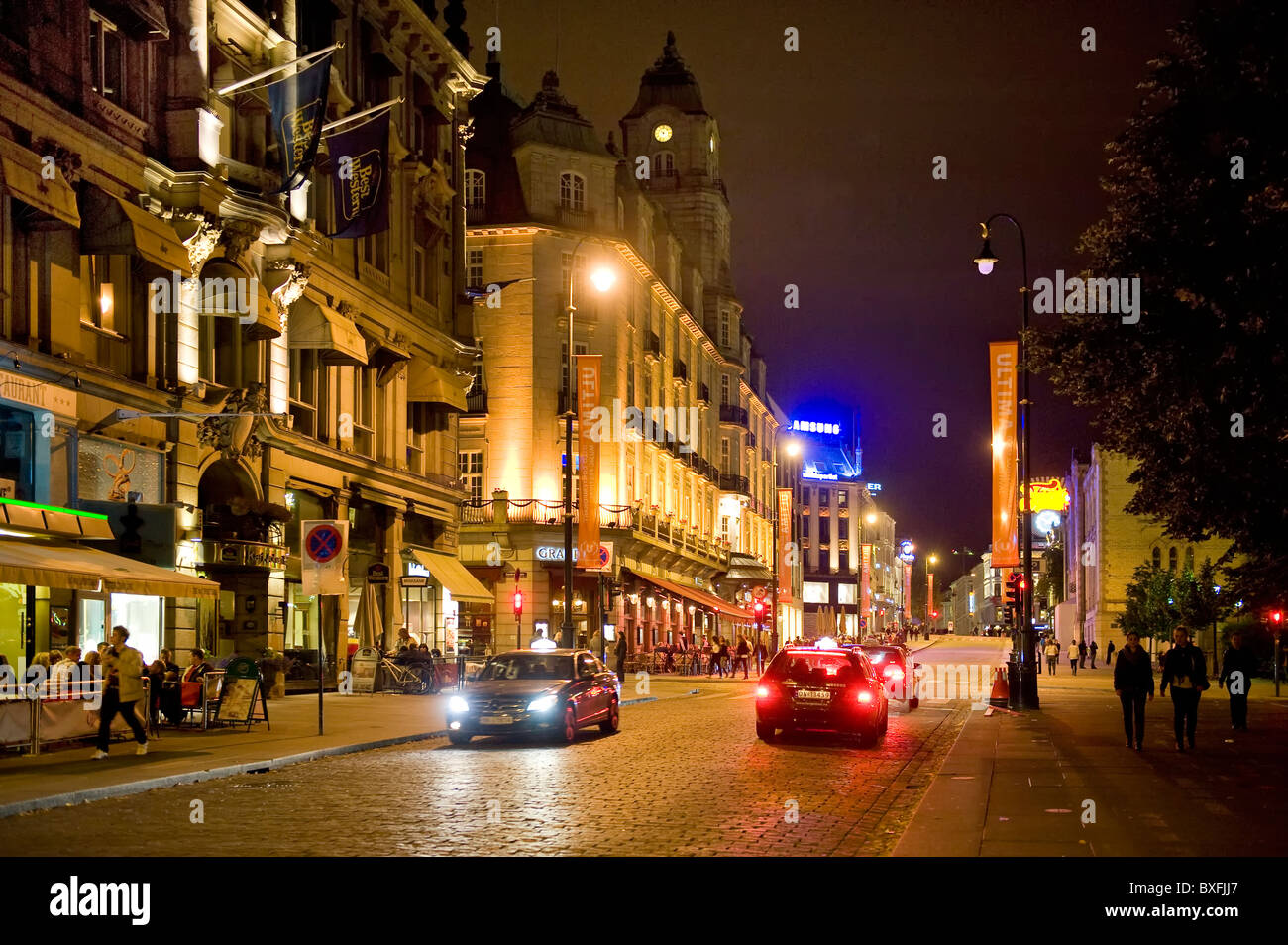 Street scene at night Karl Johan Gate Oslo Norway Stock Photo - Alamy