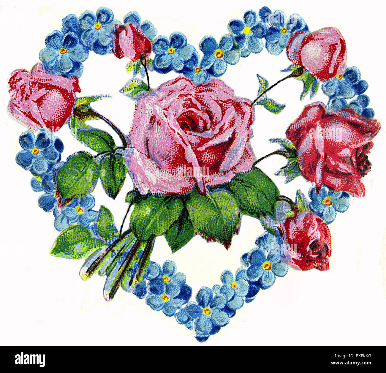 kitsch / souvenir, heart with roses, lithograph, Germany, circa 1928 ...