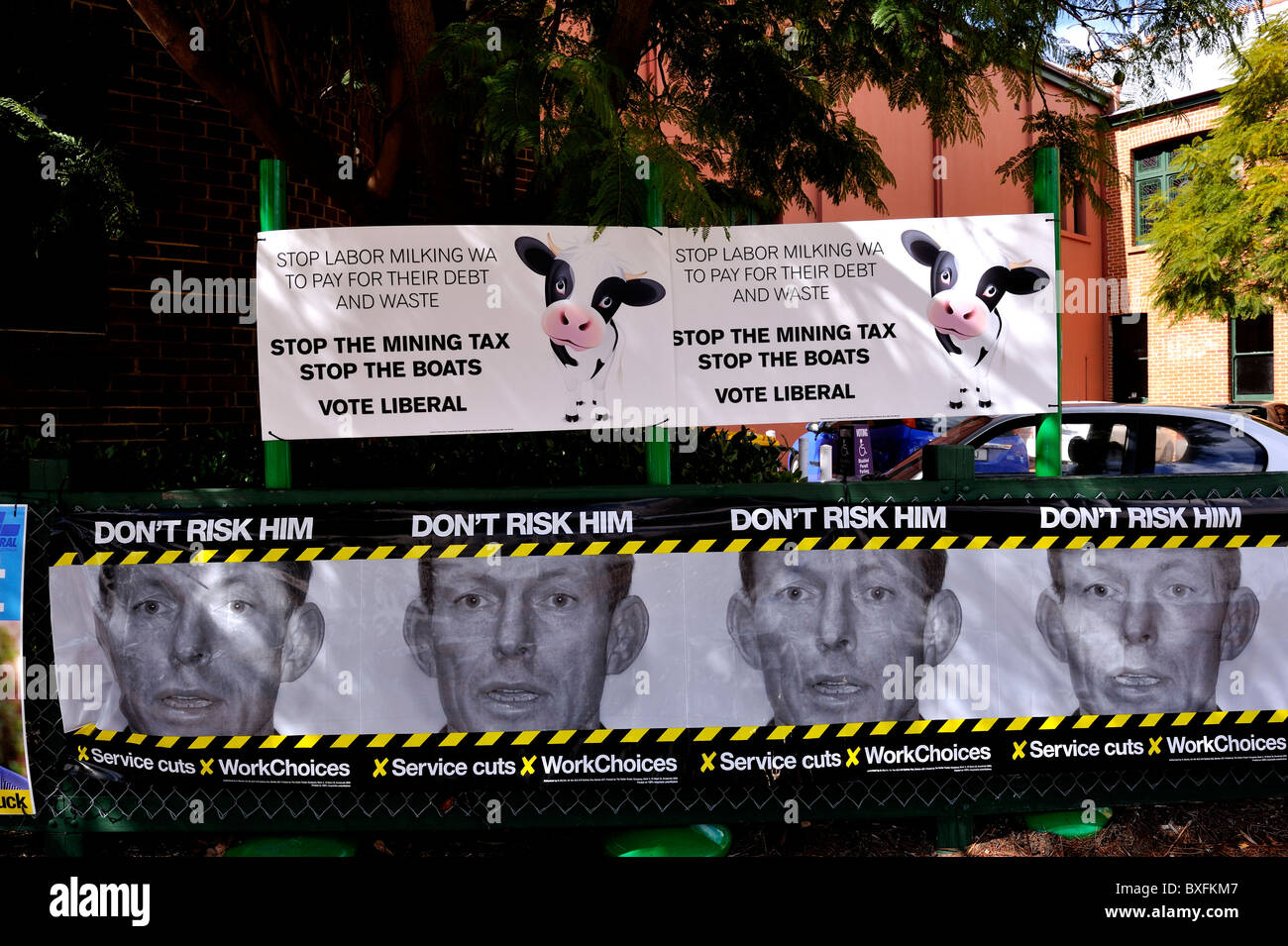 Advertising hoardings for the Australian Labor Party and the Australian ...