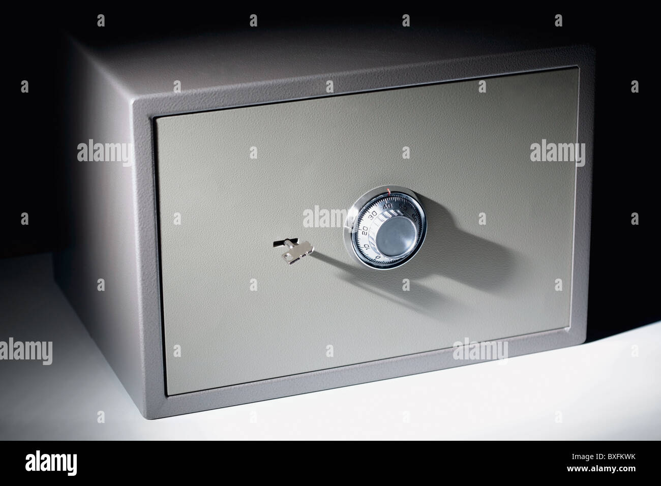 Portrait of grey metal simple safe Stock Photo - Alamy