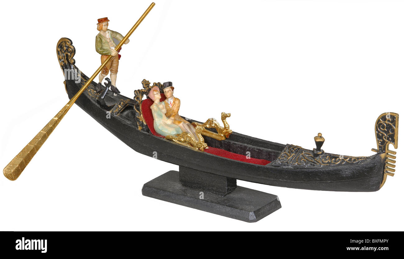 kitsch / souvenir, wedding couple in gondola, Venice, Italy, circa 1962 ...