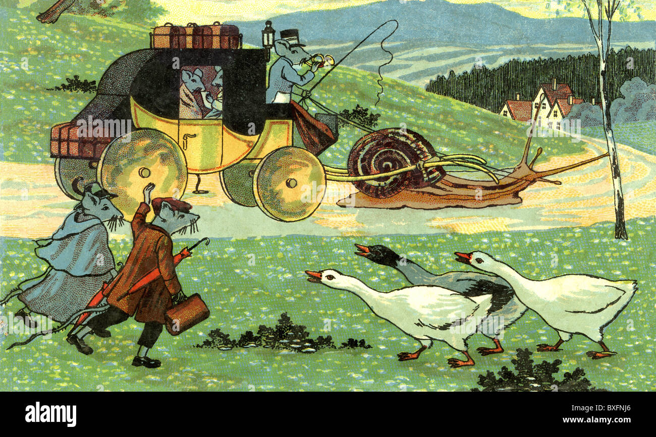 transport / transportation, caricature, mail coach with snail, Germany ...