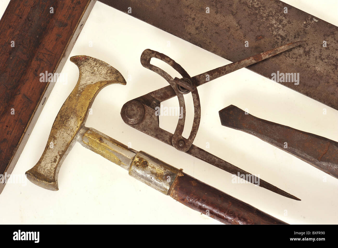 tools, angle iron, sledge, compasses, chisel, circa 1900, Additional ...